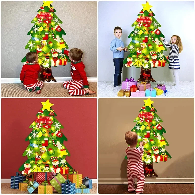 33pcs DIY Felt Christmas Tree with LED light 3D Toddler Wall Felt ...