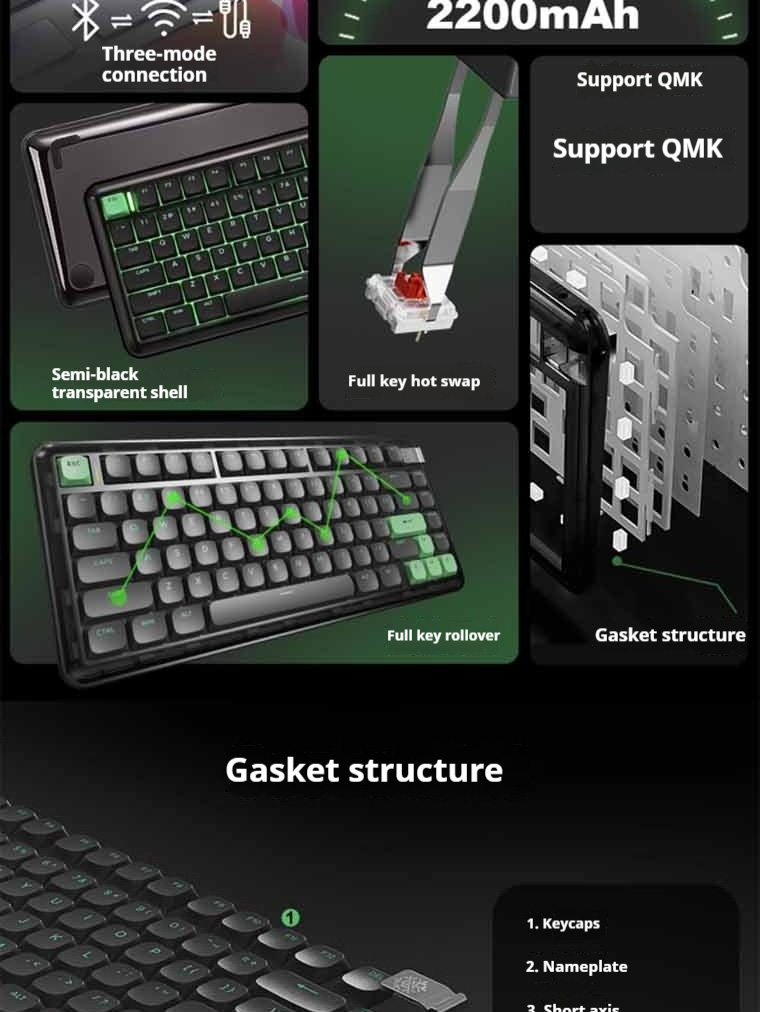 KEYNOUO L75 three mode low axis mechanical keyboard, Gasket, supporting ...