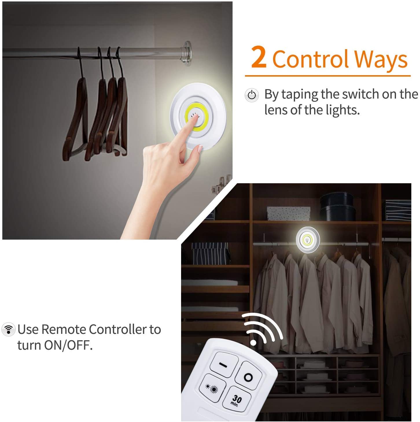 6PCS/set Super Bright Wireless LED Night Light with Remote Control Warm ...