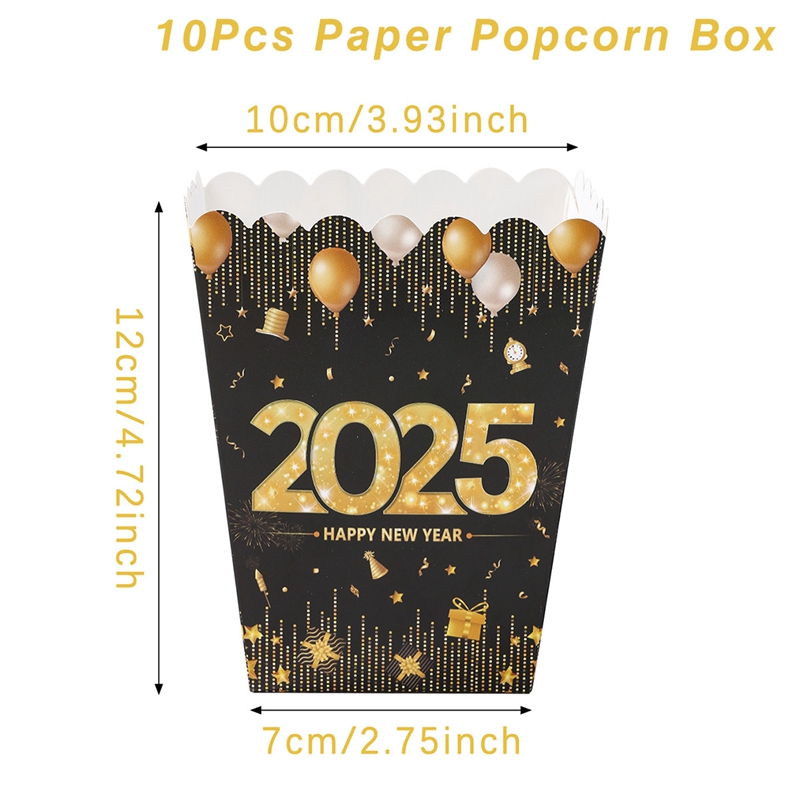 10pcs Happy New Year Popcorn Box Happy New Year 2025 Decorations ...