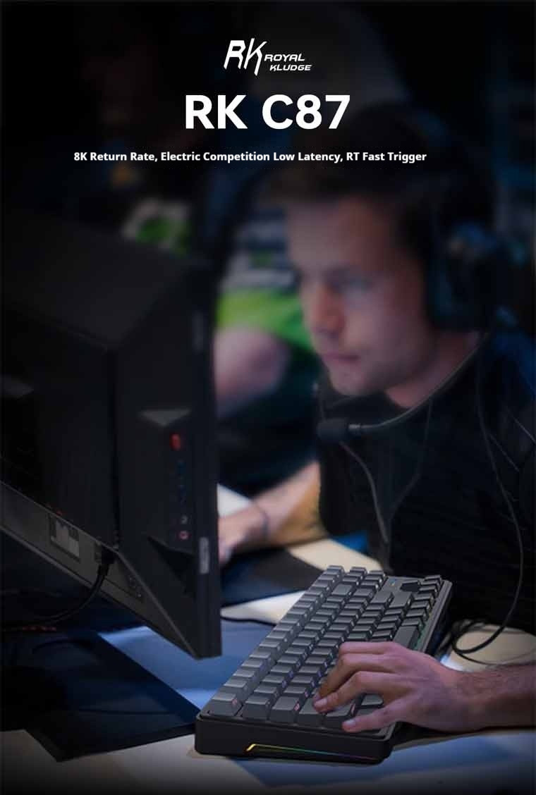 RK ROYAL KLUDGE C87 wired esports magnetic white axis magnetic keyboard, 8k return rate, RT ...