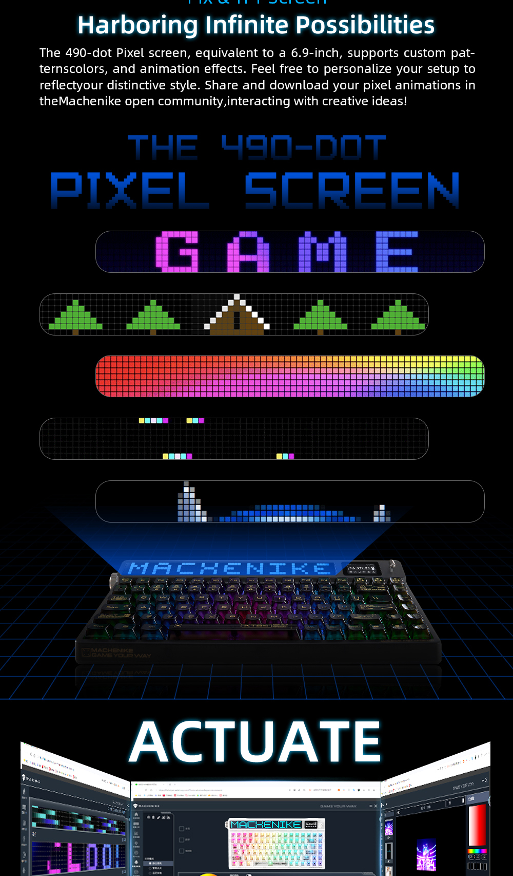 Machenike KT84 Retro-Style Mechanical Keyboard with Pixel Screen & TFT ...