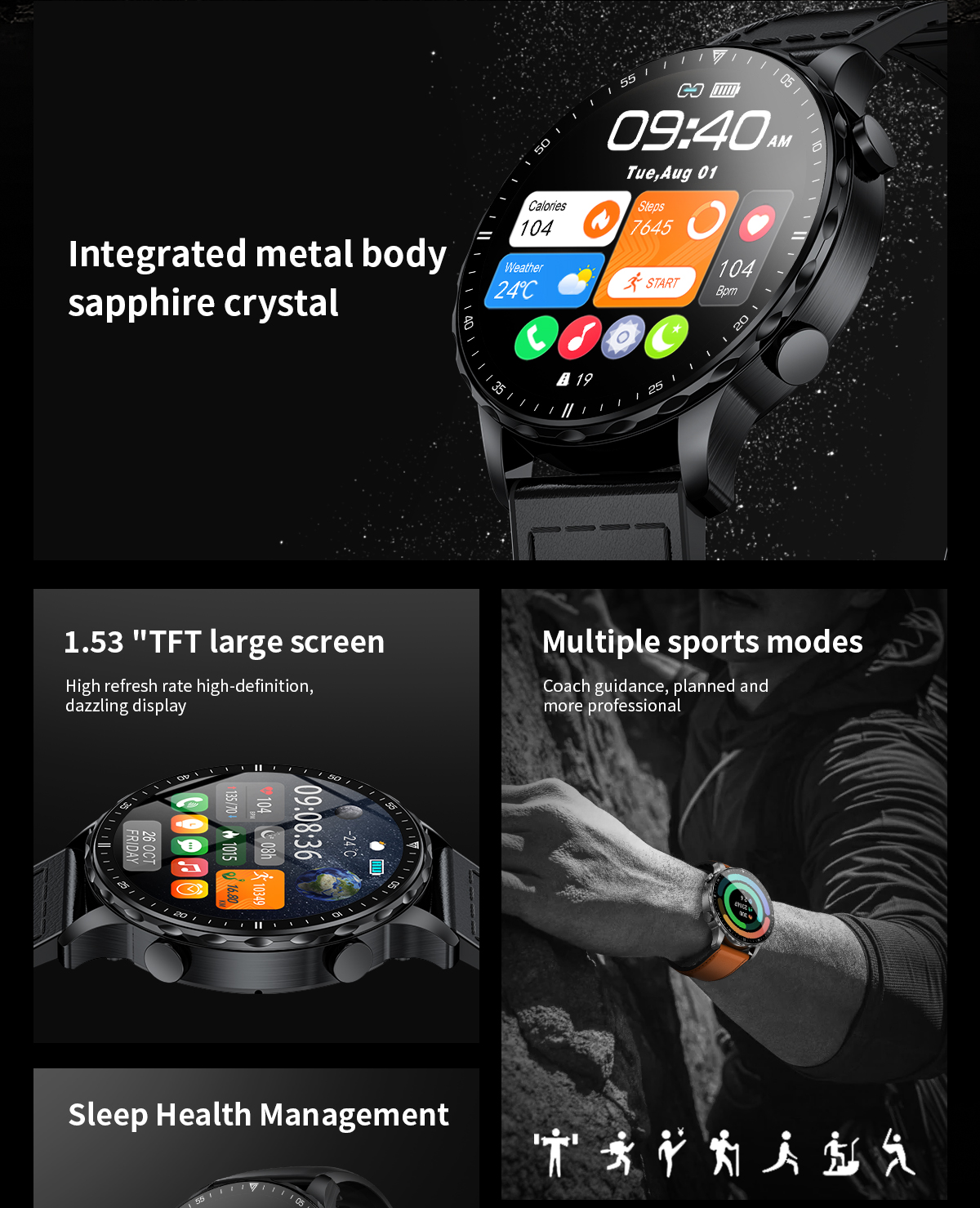 LIGE Smart Watch Original Men Blood Oxygen Health Monitor Watches AI ...