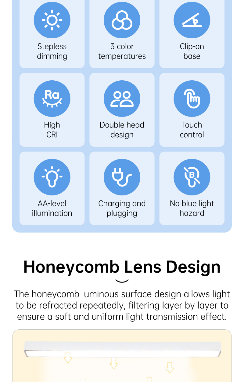 Thunlit Rechargeable Clip Light 2000mAh Double Headed LED Dimmable ...