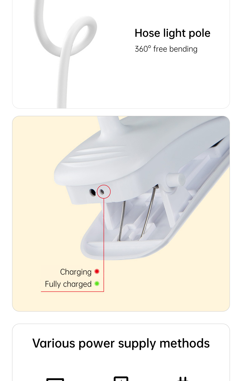 Thunlit Rechargeable Clip Light 2000mAh Double Headed LED Dimmable ...