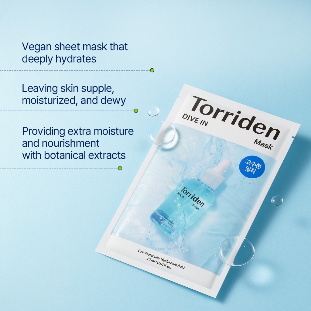 Torriden DIVE IN Low Molecular Hyaluronic Acid Facial Serum Sheet Mask ...