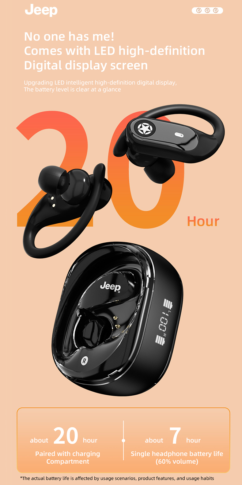 Jeep EW128 Open Ear Earphone Bluetooth 5.4 Wireless Earbuds HIFI Sound ...