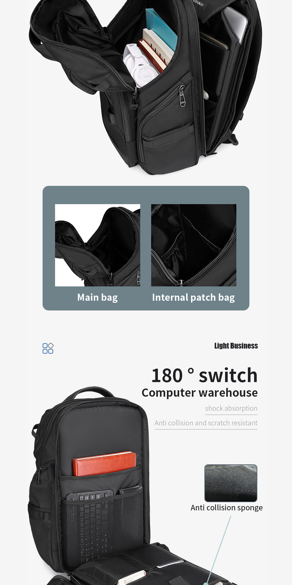 OZUKO Fashion Backpack Men Multifunction Laptop Waterproof Outdoor ...