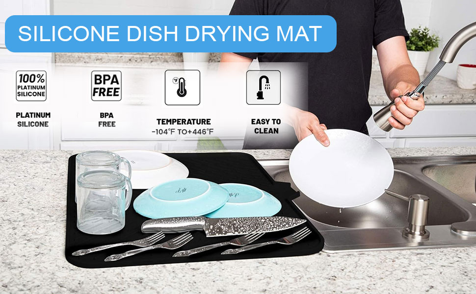 58cmx44cm Silicone Dish Drying Mat with Drain Lip,Dish Drainer Mats for ...