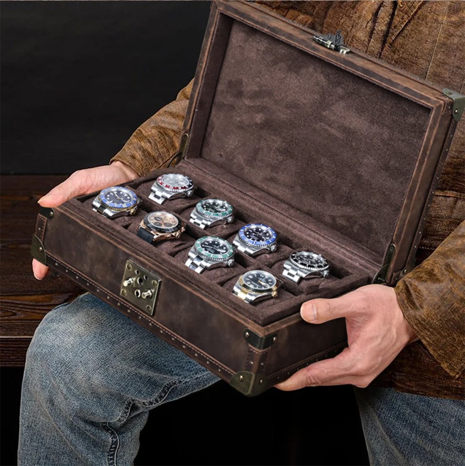 CONTACTS FAMILY Luxury Genuine Leather 8 Slots Watch Case Jewellery ...