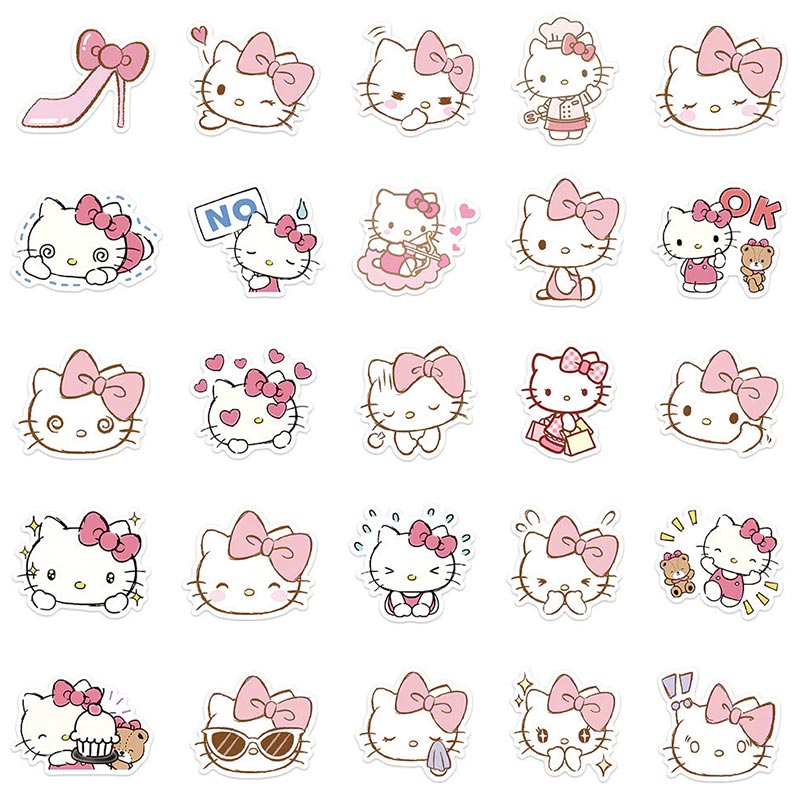 50PCS Cute Pink Hello Kitty Anime Stickers DIY Bike Luggage Guitar ...