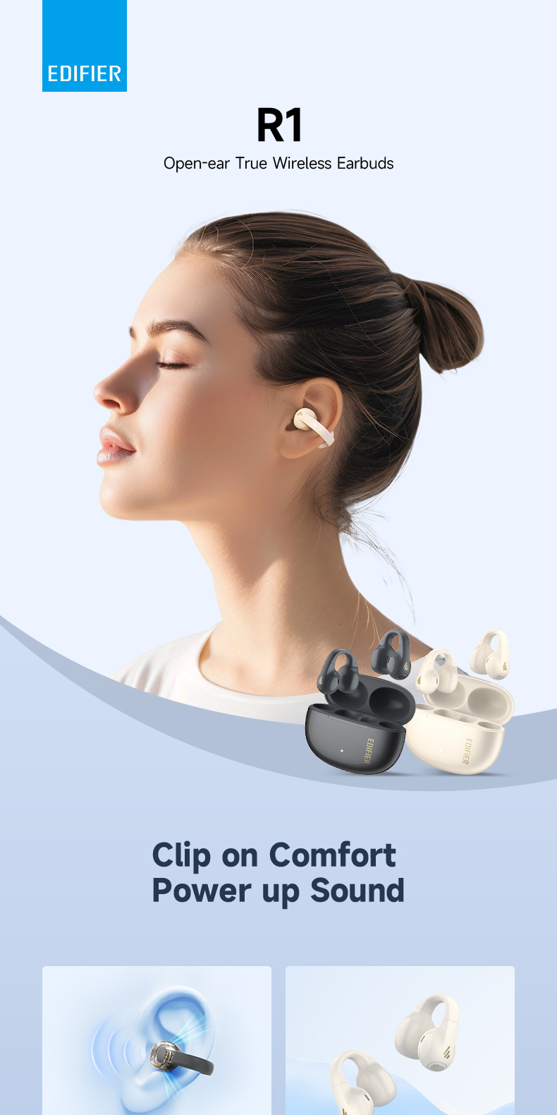 Edifier R1 Bluetooth 5.4 Open-ear Earphones Ear Clip True Wireless ...