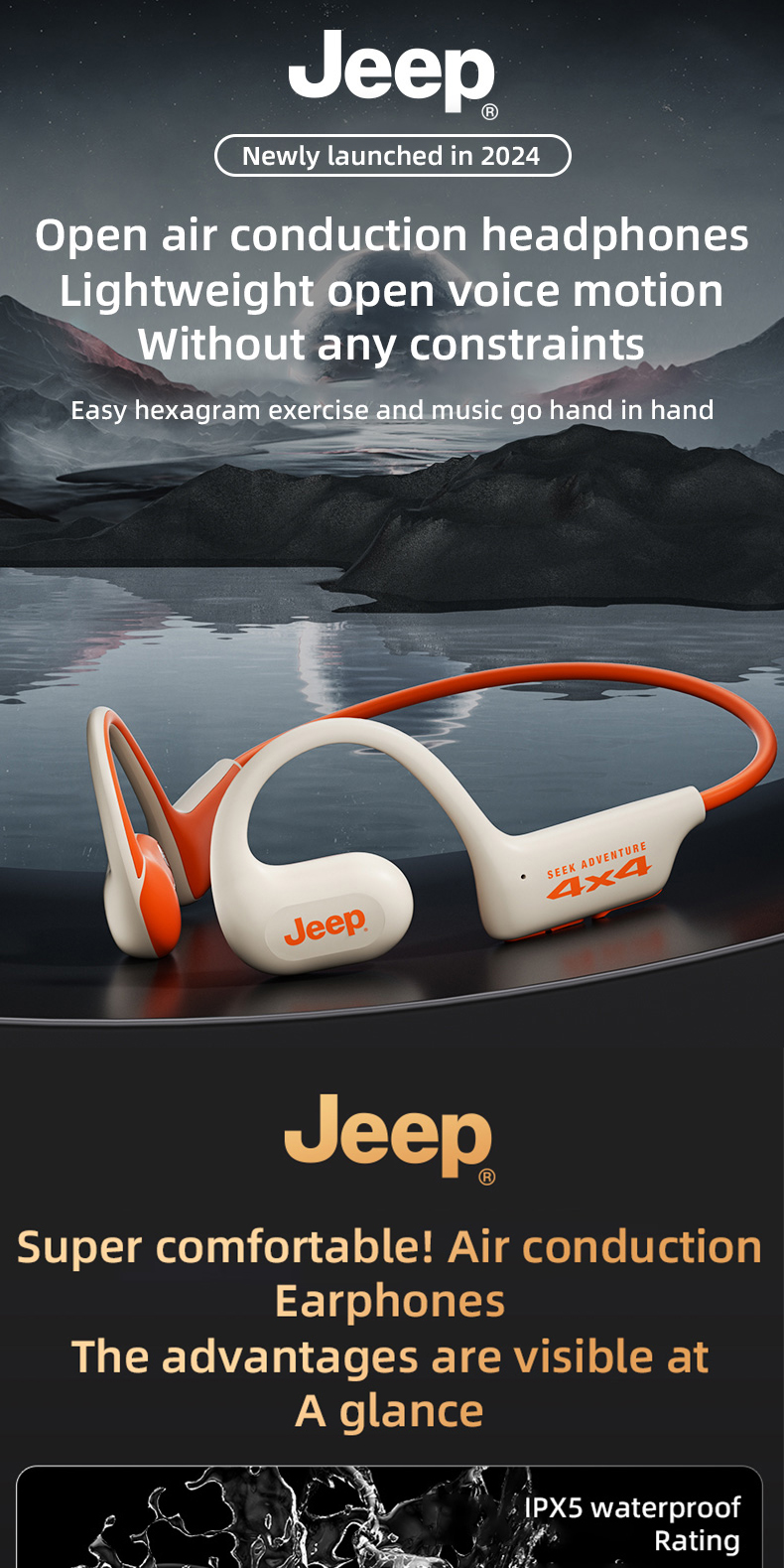 Jeep EC027 Bone Conduction Bluetooth 5.4 Earphones IPX5 Waterproof ...