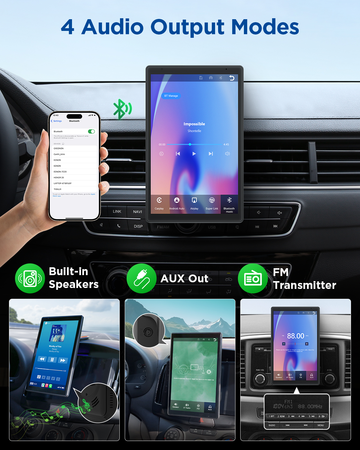 Eonon 8.95 Inch Portable Car Player Support Wireless CarPlay & Android ...