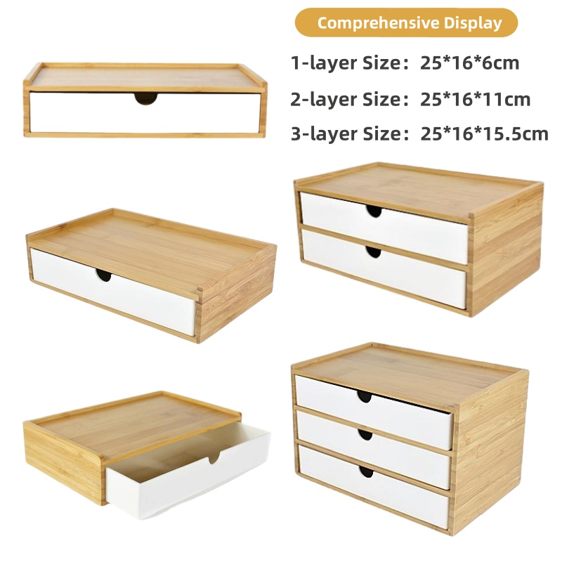 【SG READY STOCK】Bamboo Desktop Multi-Layer Storage Box With Drawer ...