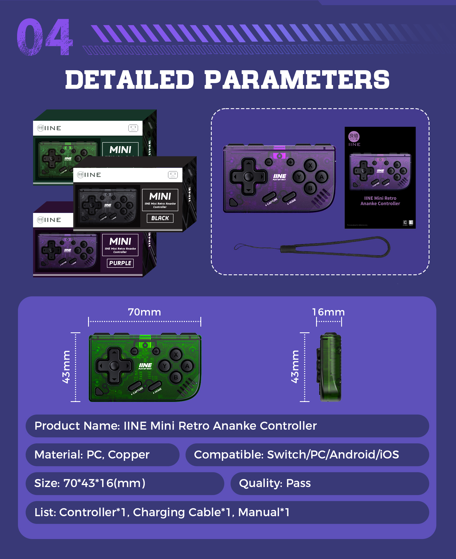 IINE Mini Retro Ananke Controller/ Turbo function & Interchangeable joystick and D-pad & Multi ...