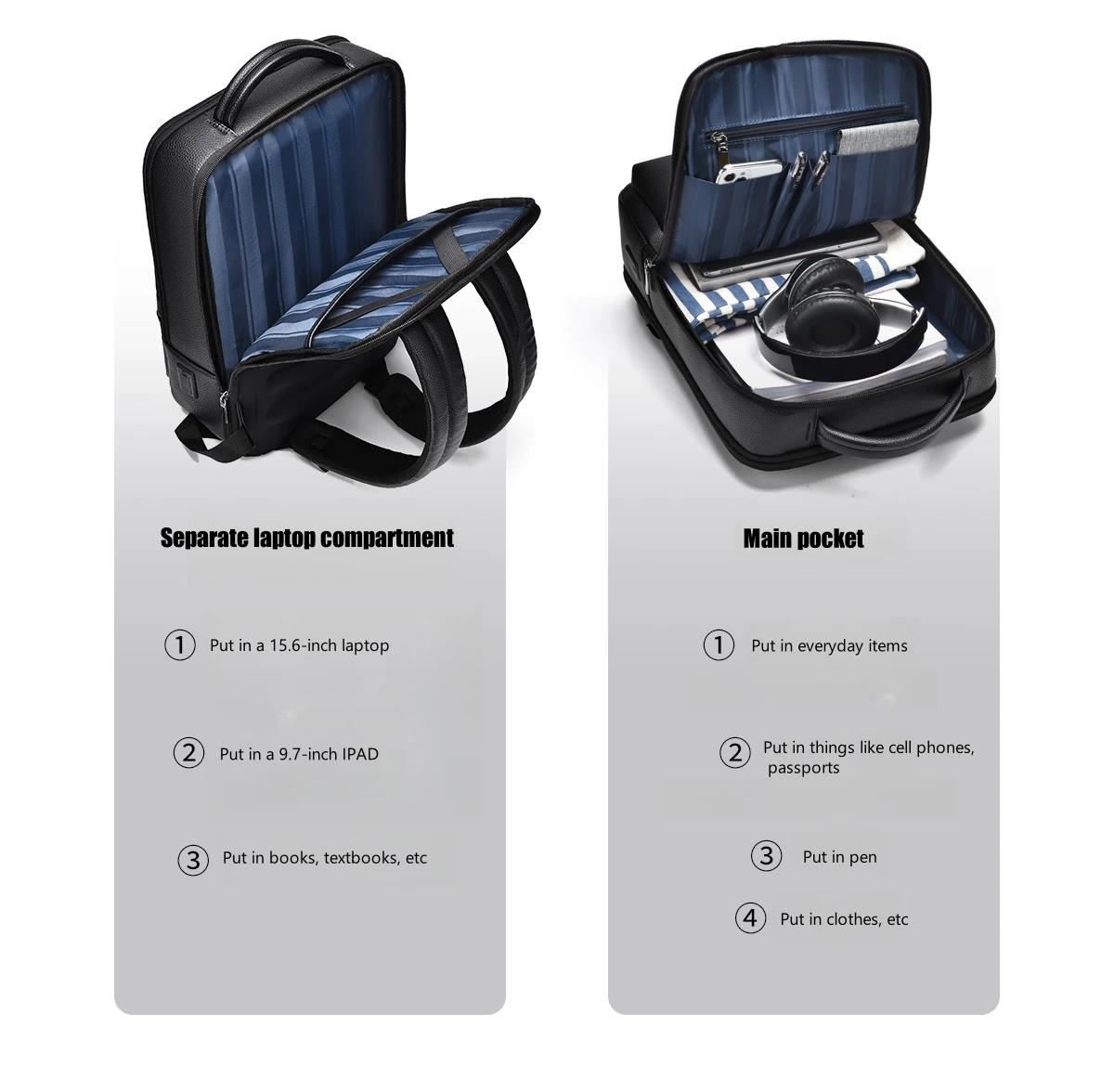 JEEP BULUO brand men genuine leather business backpacks high quality ...