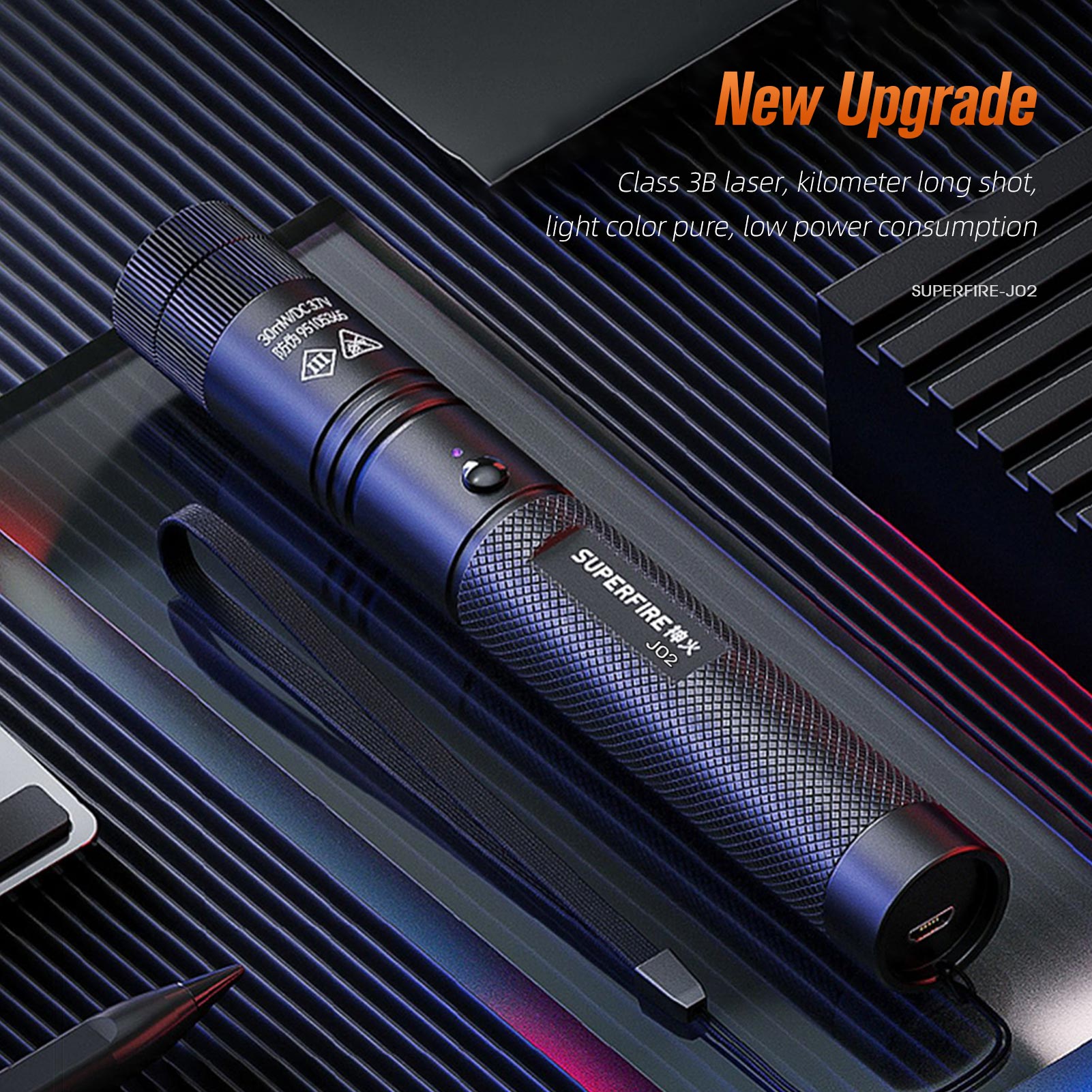 SUPERFIRE J02 Laser Pointer USB Rechargeable Flashlight 77g Portable ...
