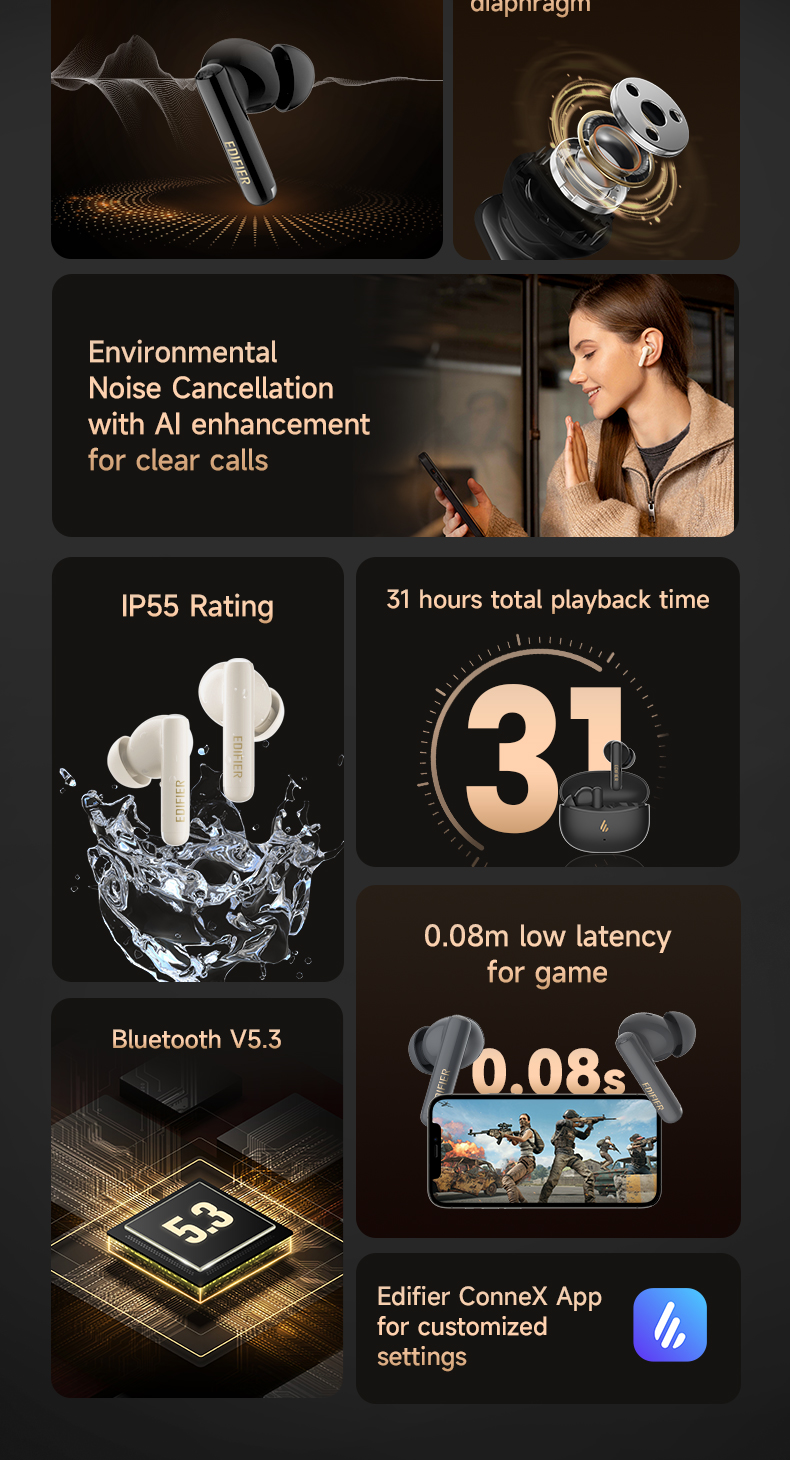 Edifier X5 Pro/X5 PRO(2025) Active Noise Cancelling Earbuds with AI ...