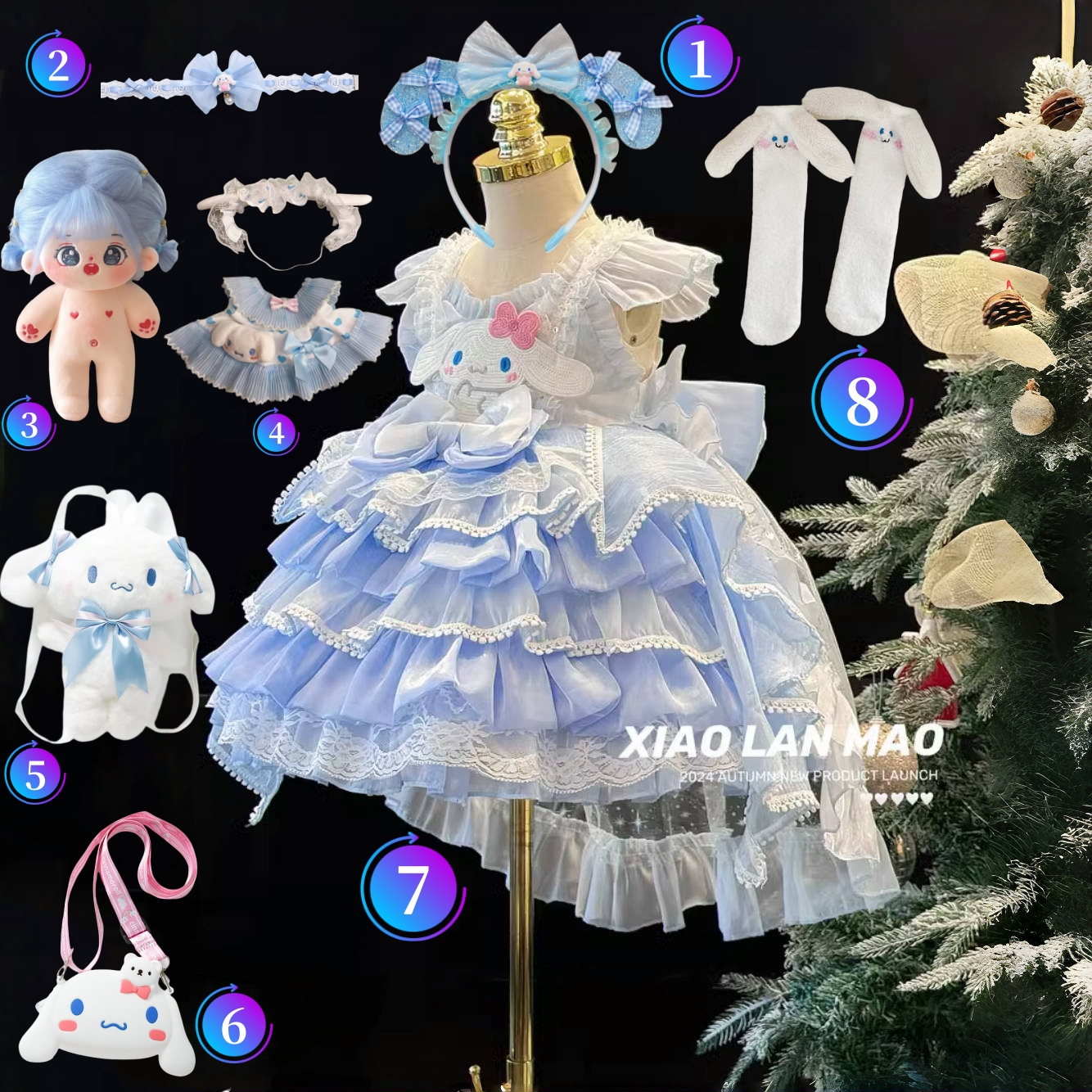 Anime Sanrioed Girl Kids Cartoon Lolita Dress Set Cinnamoroll Cosplay ...