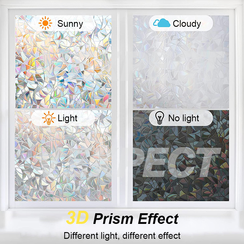 Window Film Sticker 3D, Rainbow Removable Non-Adhesive Decorative Glass ...