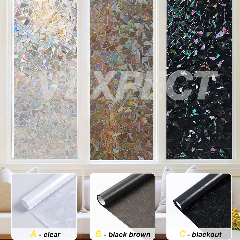 Window Film Sticker 3D, Rainbow Removable Non-Adhesive Decorative Glass ...