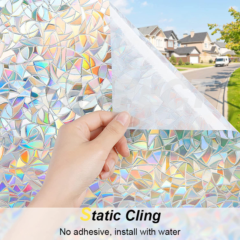 Window Film Sticker 3D, Rainbow Removable Non-Adhesive Decorative Glass ...