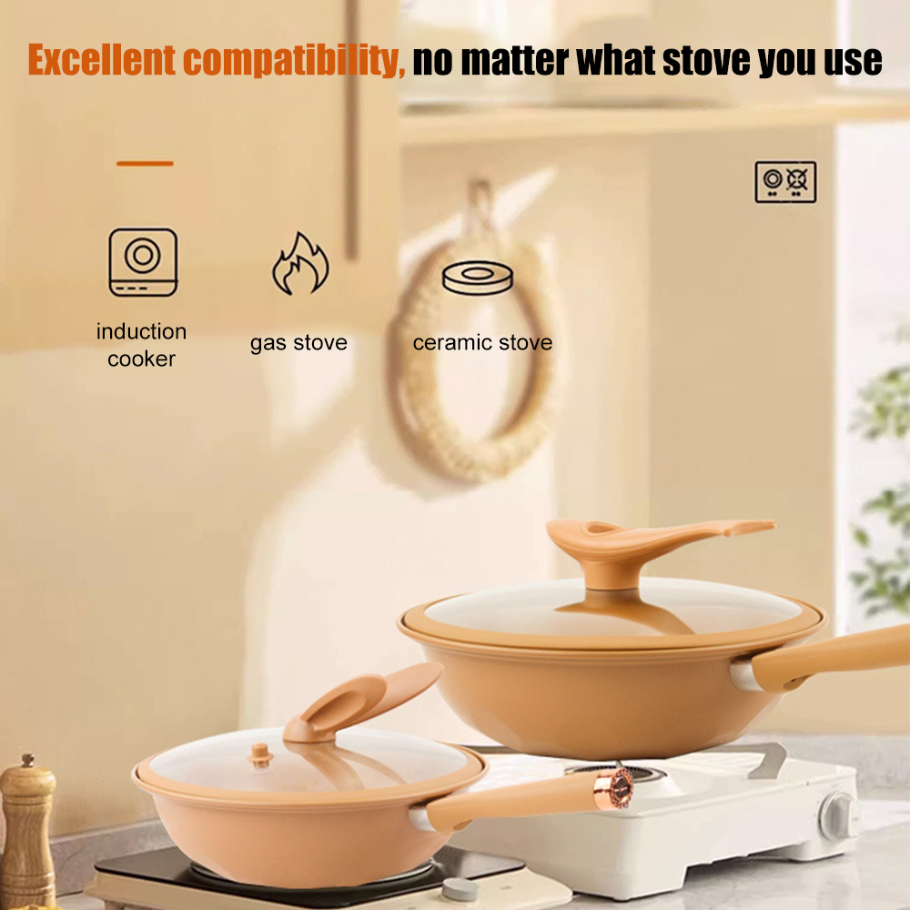 32CM Clay non-stick Frying Pan With Lid And Steamer Polygonal Bottom ...