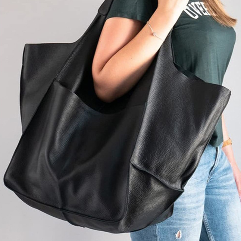 Leacat Retro minimalist large bag with soft leather and large capacity ...