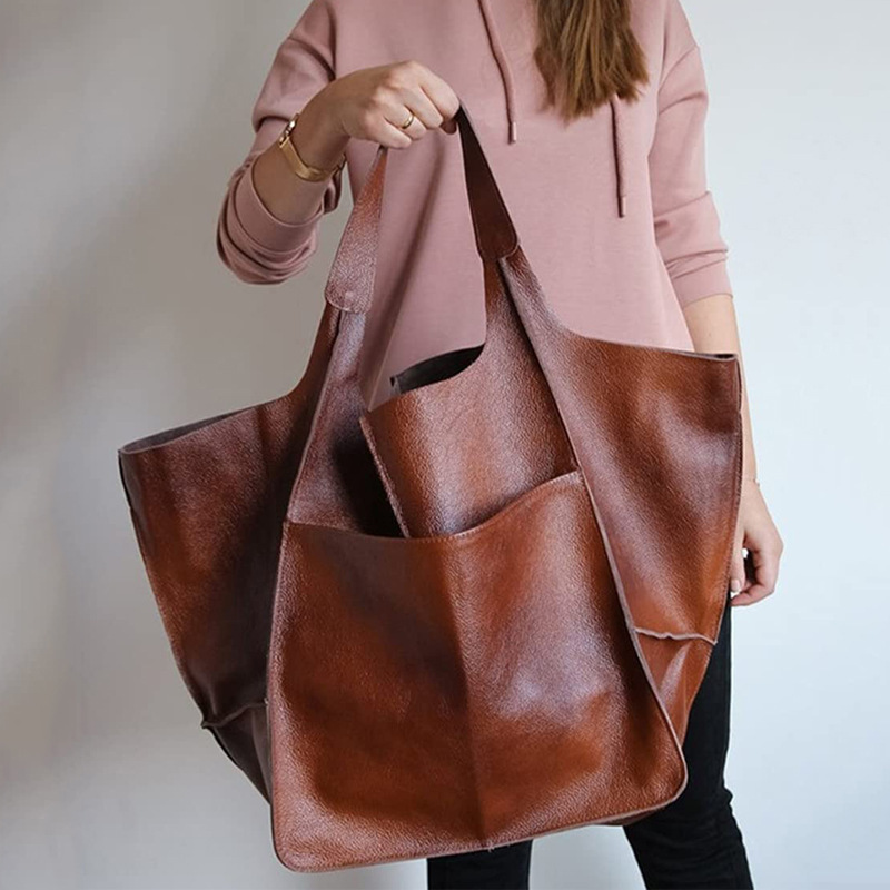 Leacat Retro minimalist large bag with soft leather and large capacity ...