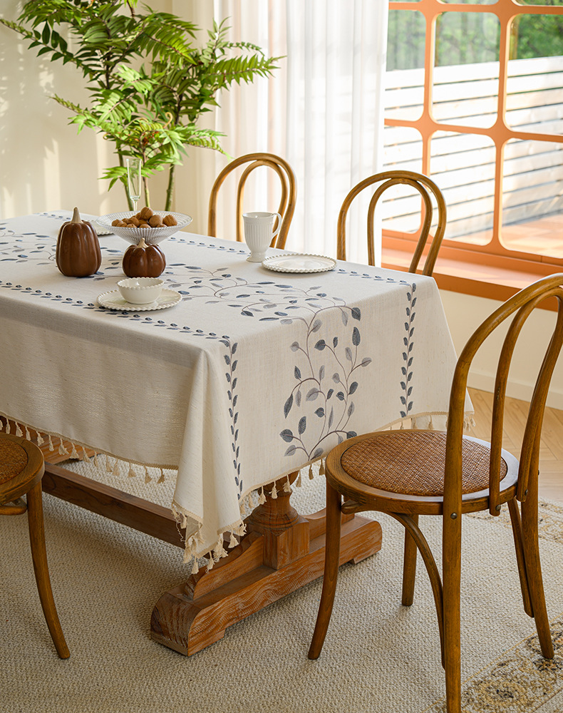 Cotton Linen Fabric Tablecloth Waterproof Embroidered Tablecloth Small ...
