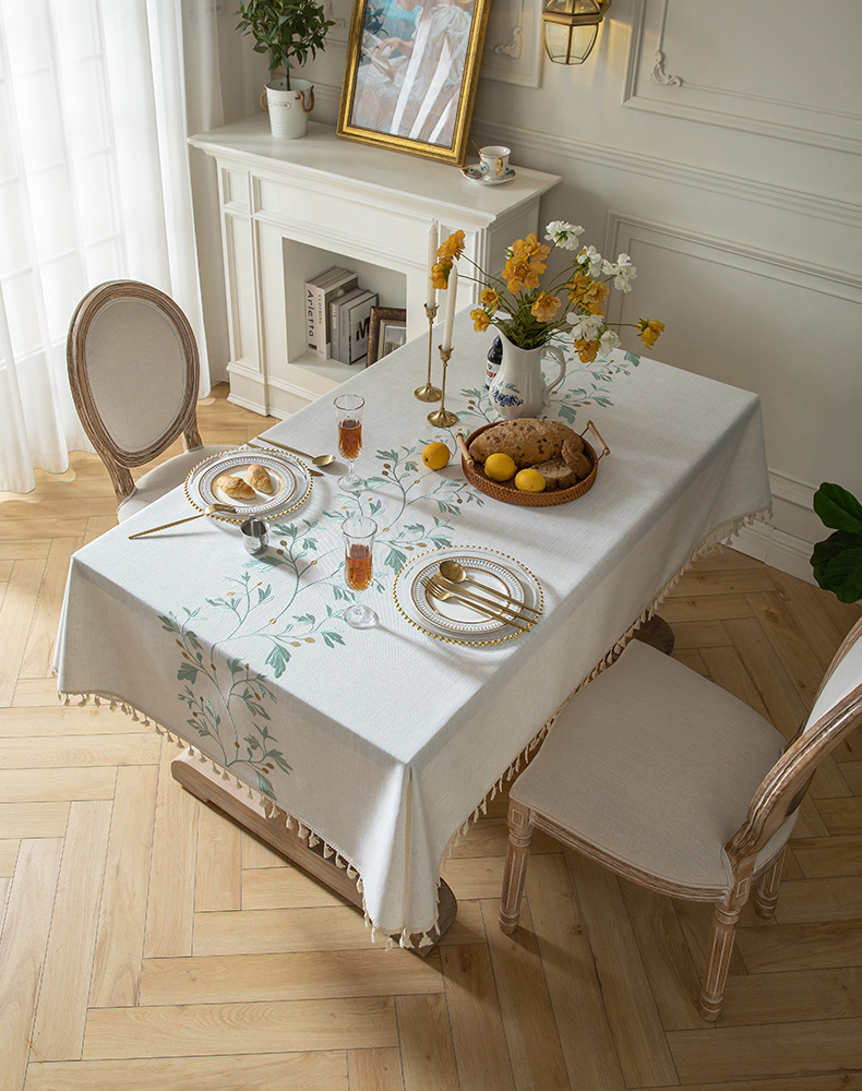 Cotton Linen Fabric Tablecloth Waterproof Embroidered Tablecloth Small ...