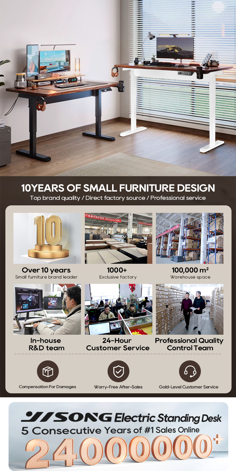 YISONG Smart Desk Ergonomic Standing Desk Electric Height Adjustable PC ...