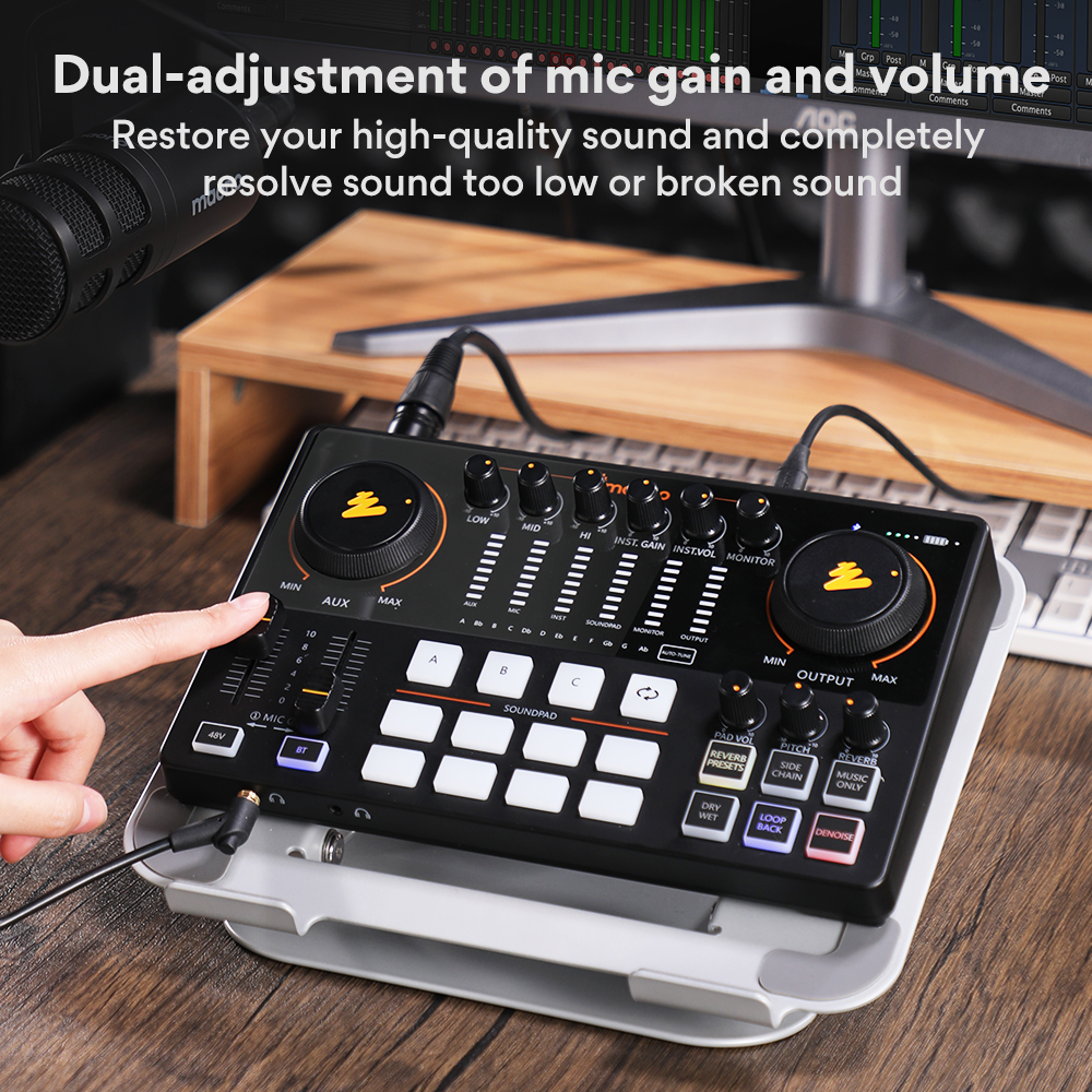 Maono AME2 Professional Sound Card Set Maonocaster Studio Audio Interface Mixer with Phantom ...