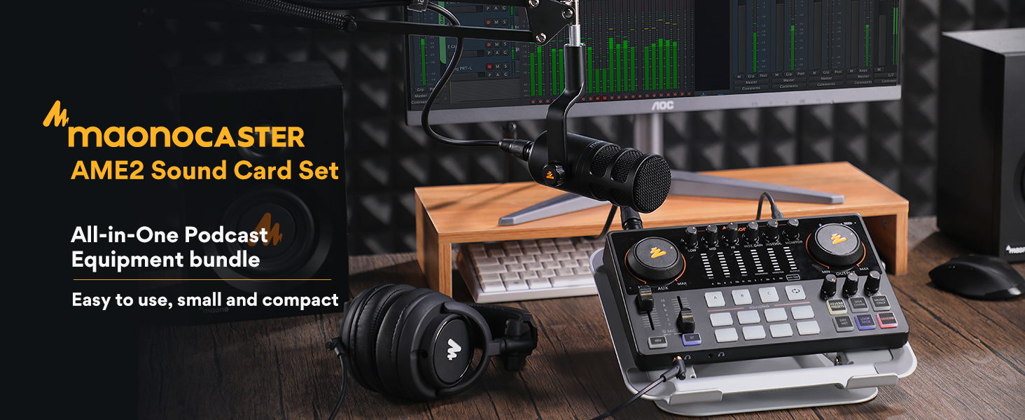 Maono AME2 Professional Sound Card Set Maonocaster Studio Audio Interface Mixer with Phantom ...