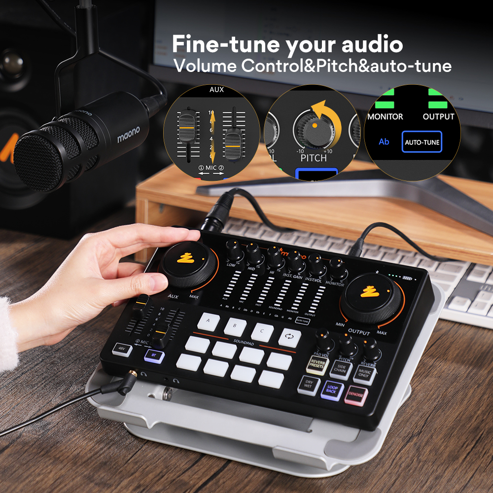 Maono AME2 Professional Sound Card Set Maonocaster Studio Audio Interface Mixer with Phantom ...