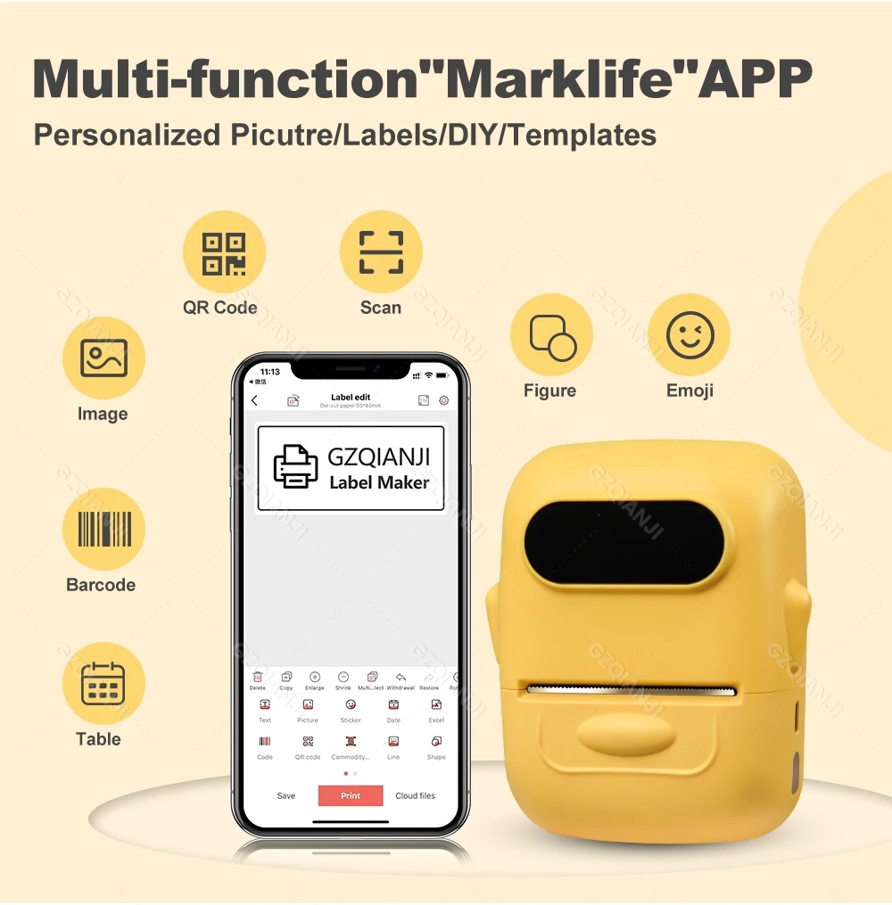 Marklife P50 Barcode Label Printer Labeling Maker Machine Mini Portable Bluetooth Label Stickers ...