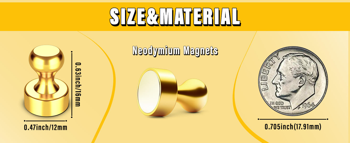 Refrigerator Magnets, Gold Metal Push Pin Magnets, Ideal for Whiteboard ...
