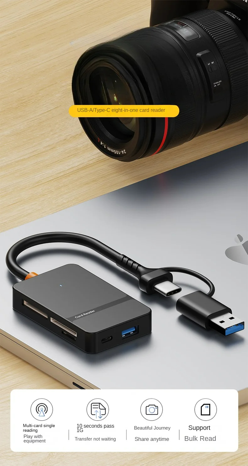 8 In 1 USB C CF Card Reader USB 3.0 Type CTF CF MSD Memory Card Reader ...