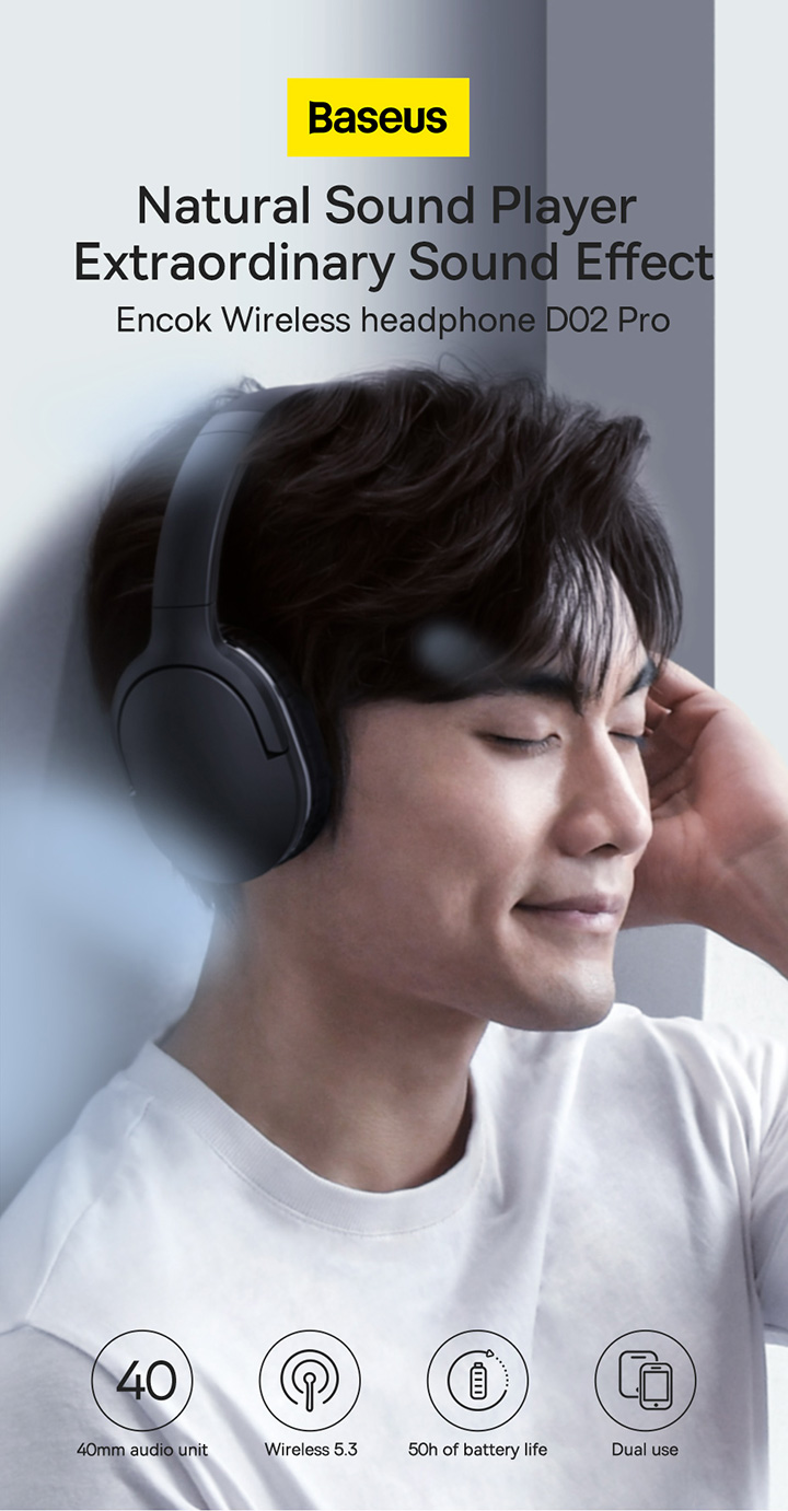 Baseus D02 Pro Bluetooth Earphones Stereo Wireless 5.0 HIFI Foldable ...