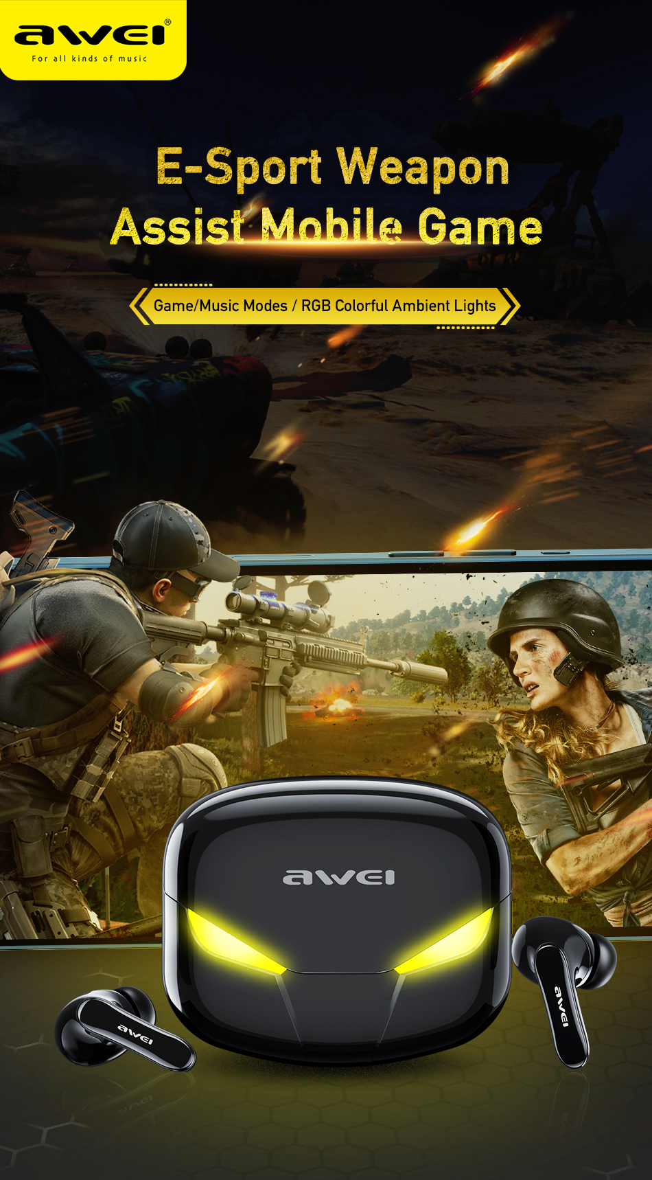 Awei T35 TWS Ture Wireless Bluetooth Earphone E-Sports Gaming Earpiece ...
