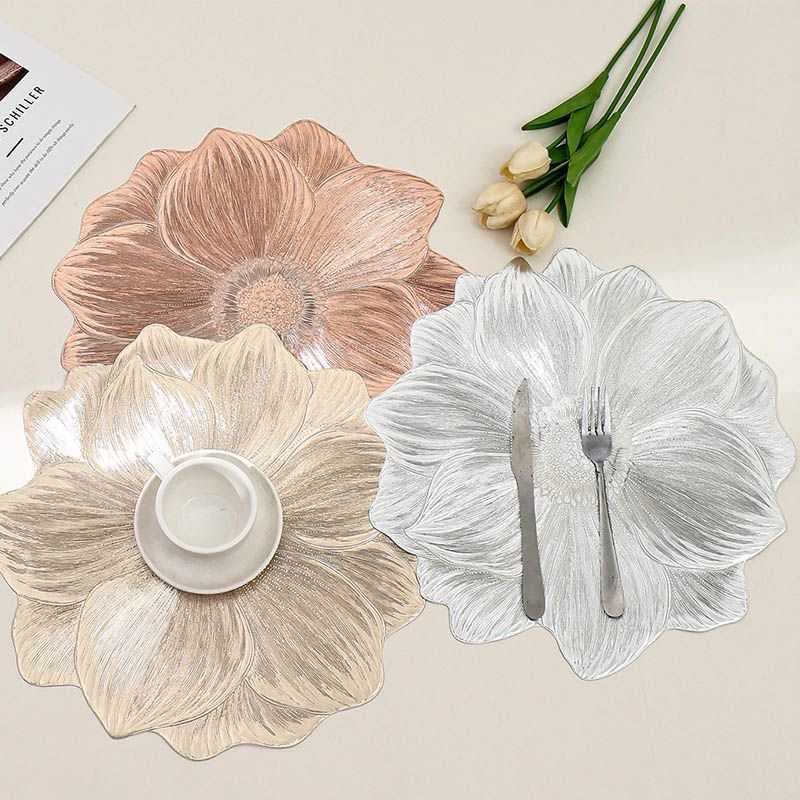 6 PCS PVC Flower Placemat Nordic Style Hot Stamping Decorative Mat ...