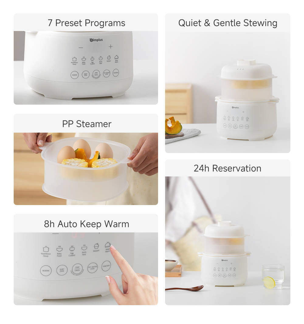 Simplus Electric Slow Cooker | 1L Stew Pot | 8H Auto Keep Warm | 24H ...