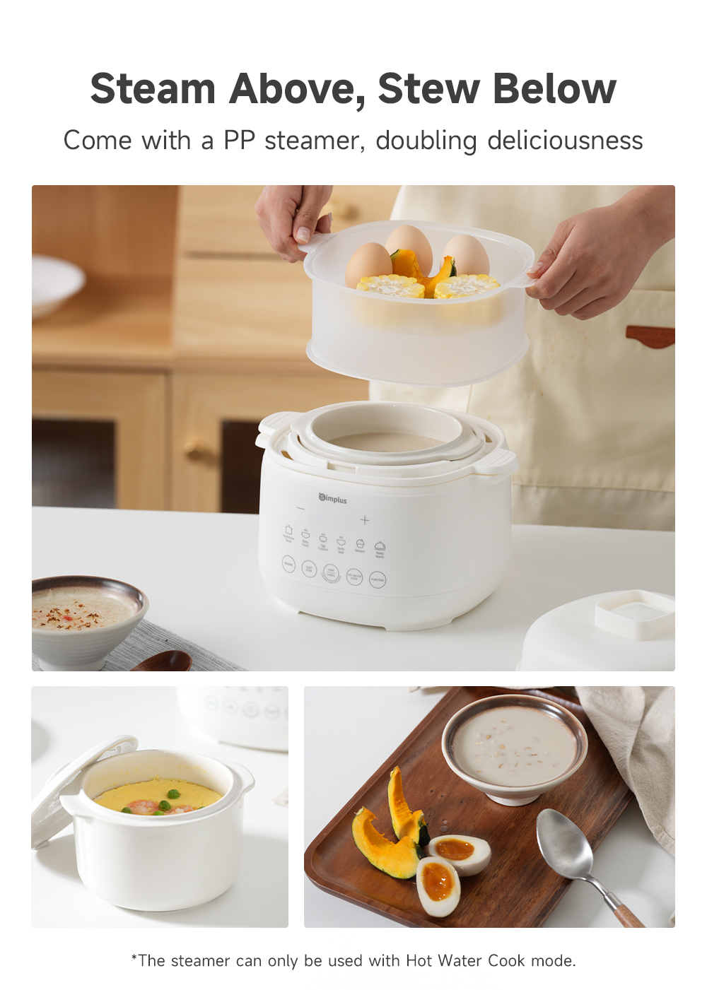 Simplus Electric Slow Cooker | 1L Stew Pot | 8H Auto Keep Warm | 24H ...