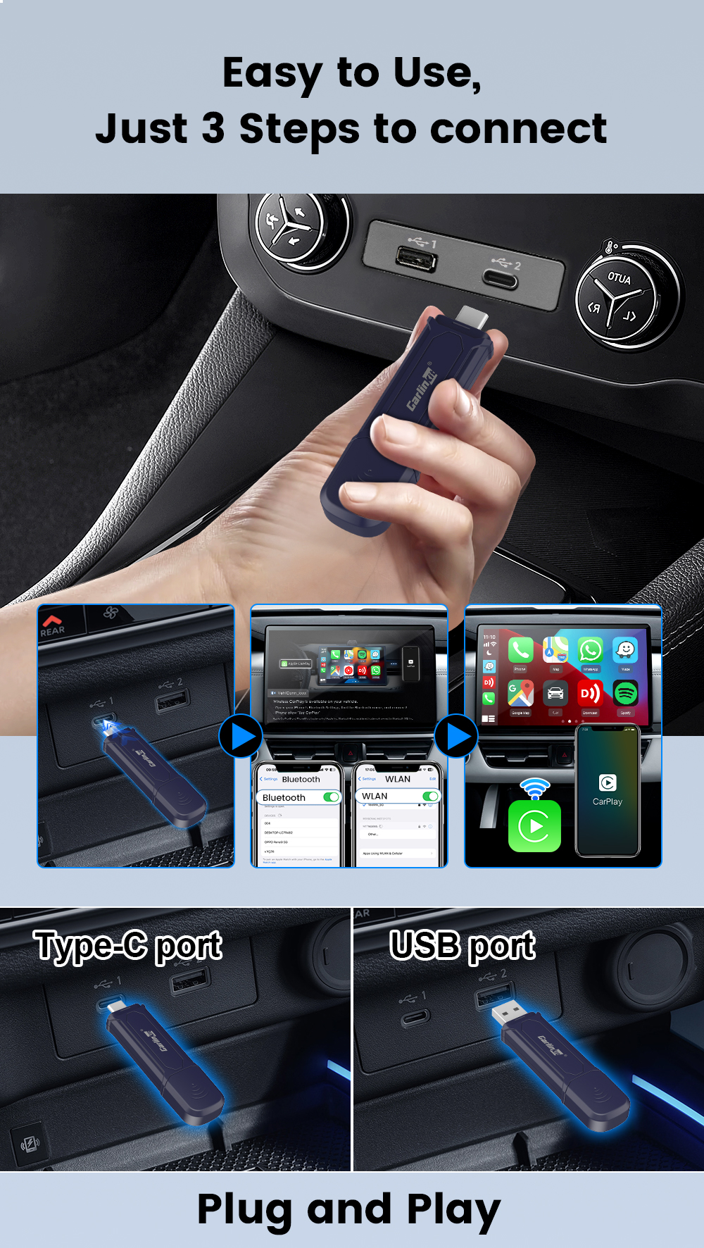 New Release CarlinKit MINI SE 5.0 Pro 2-in-1 Wireless CarPlay Wireless ...