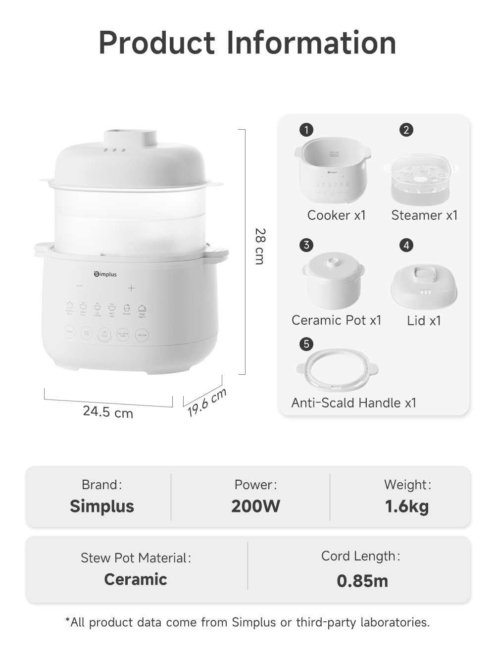 Simplus Electric Slow Cooker | 1L Stew Pot | 8H Auto Keep Warm | 24H ...