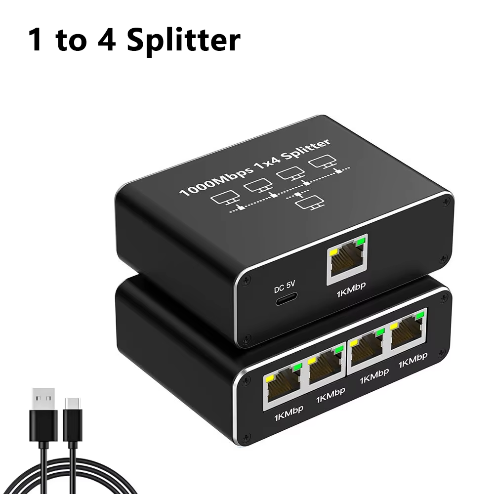 1000Mbps 1 in 4 Out Ethernet Adapter 1 to 2/3/4 RJ45 LAN Internet ...