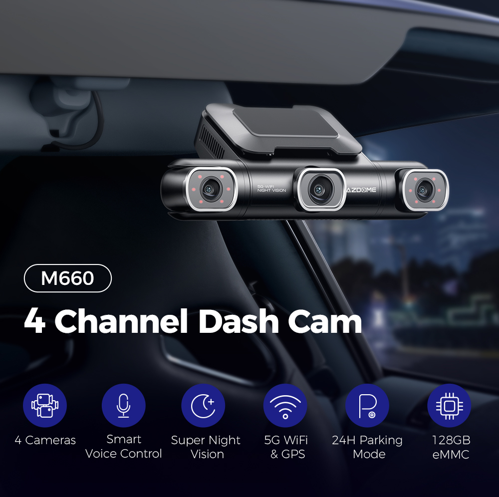 AZDOME M660 4 Cameras 360° Dash Cam Front and Rear Inside with 128GB ...
