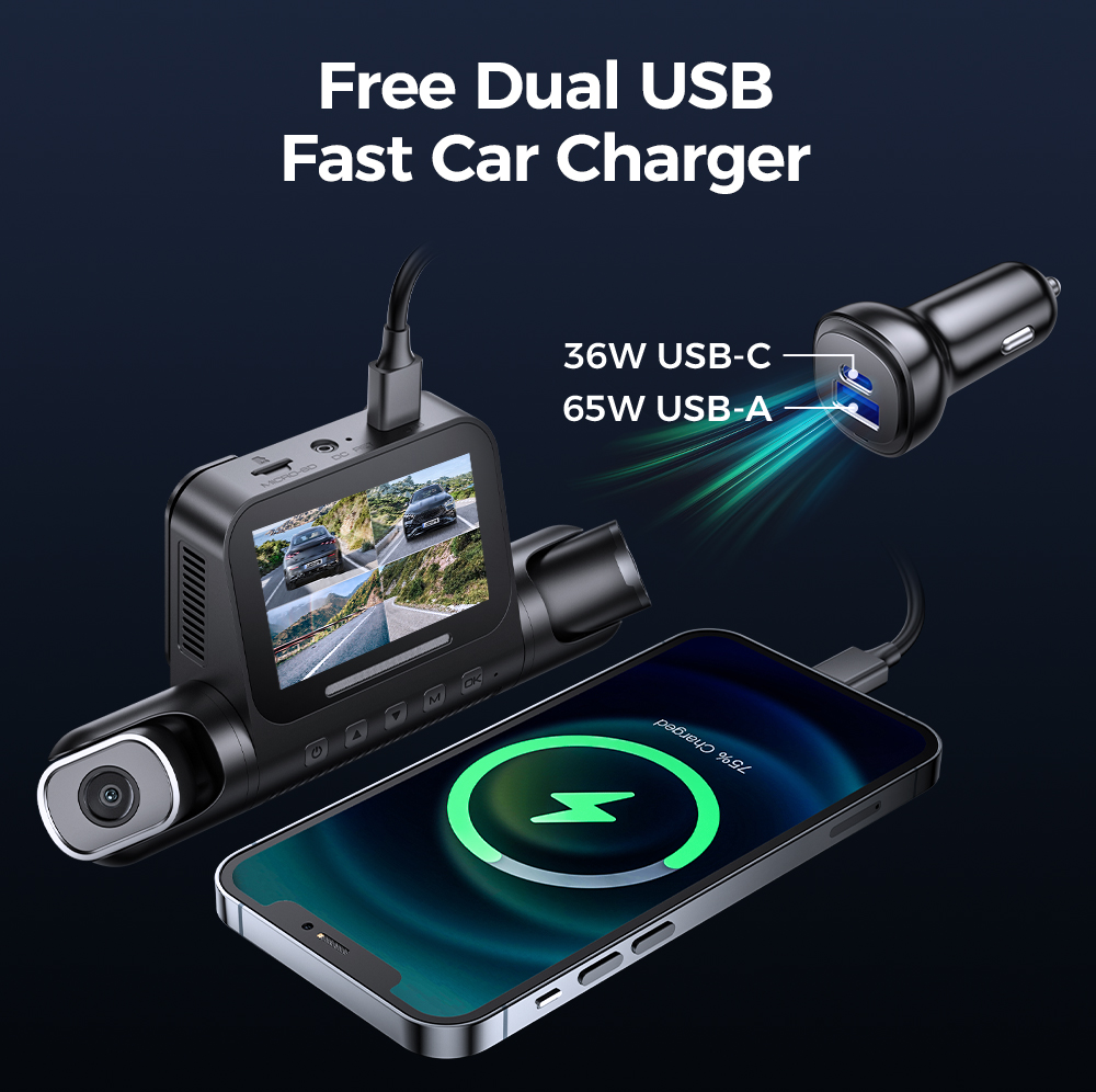 AZDOME M660 4 Cameras 360° Dash Cam Front and Rear Inside with 128GB ...