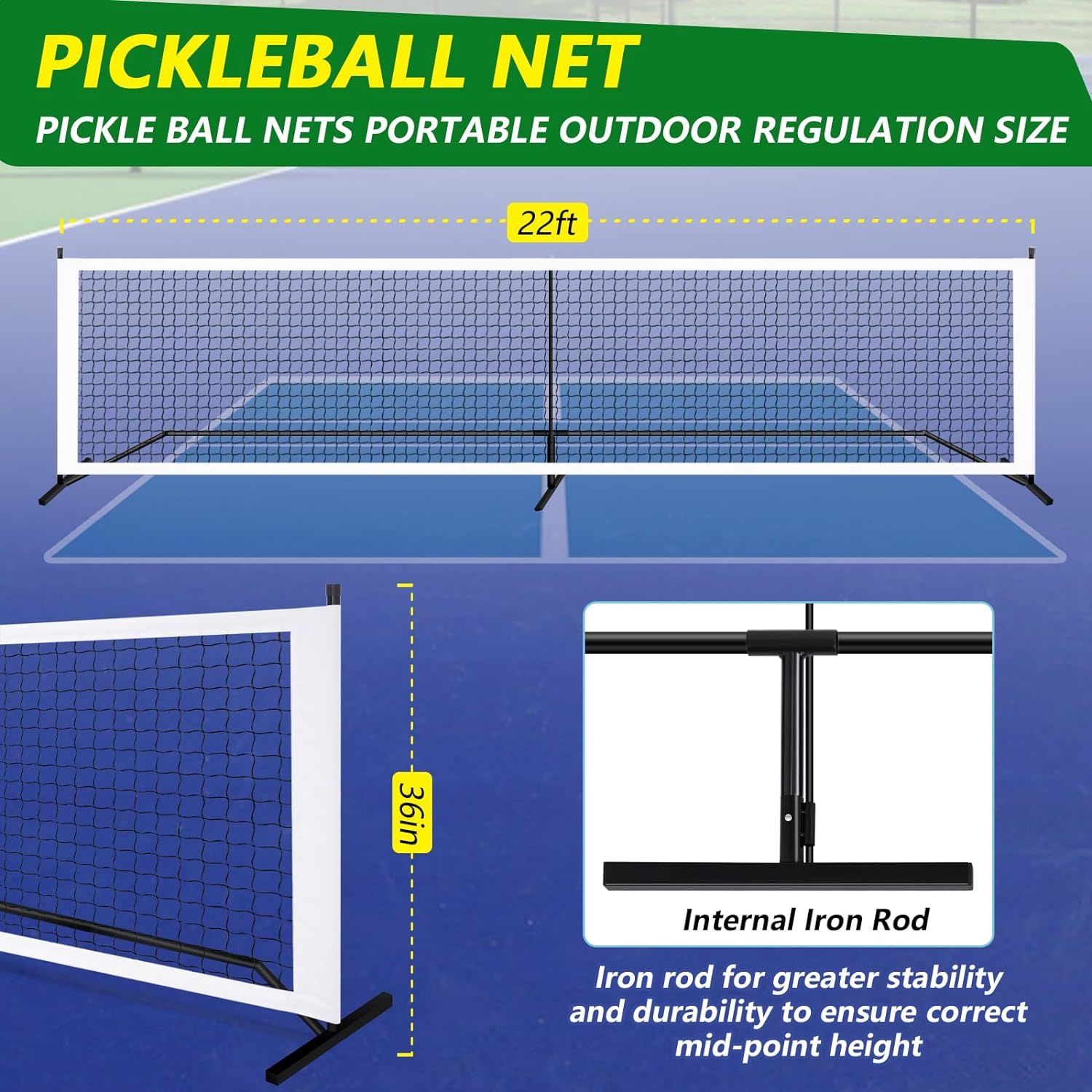 Pickleball Nets Portable Outdoor 22 FT Pickleball Net USAPA Size ...